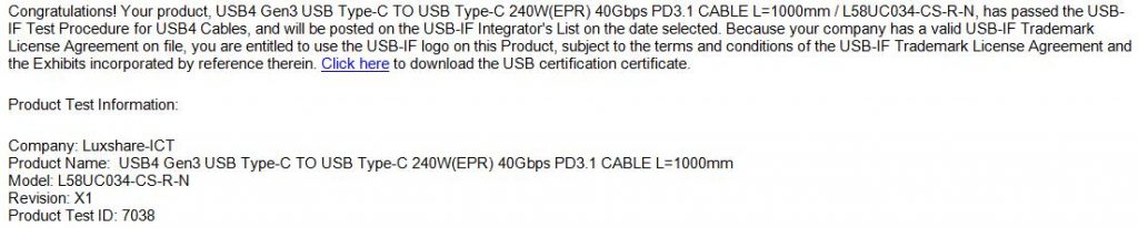Luxshare-ICT Acquires Both USB4® 40Gbps and 240W(EPR) Cable ...